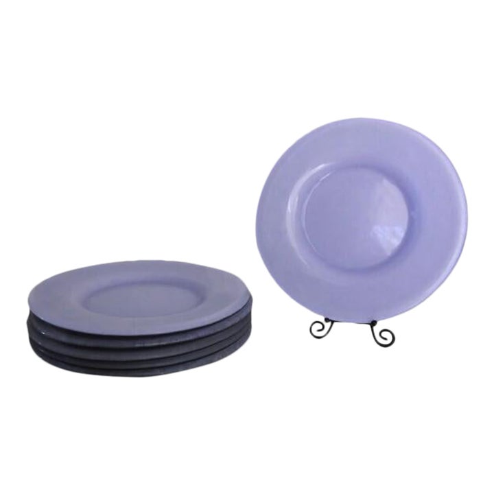 1990s Periwinkle Reversed Painted Glass Dessert Plates- Set of 6 | Chairish