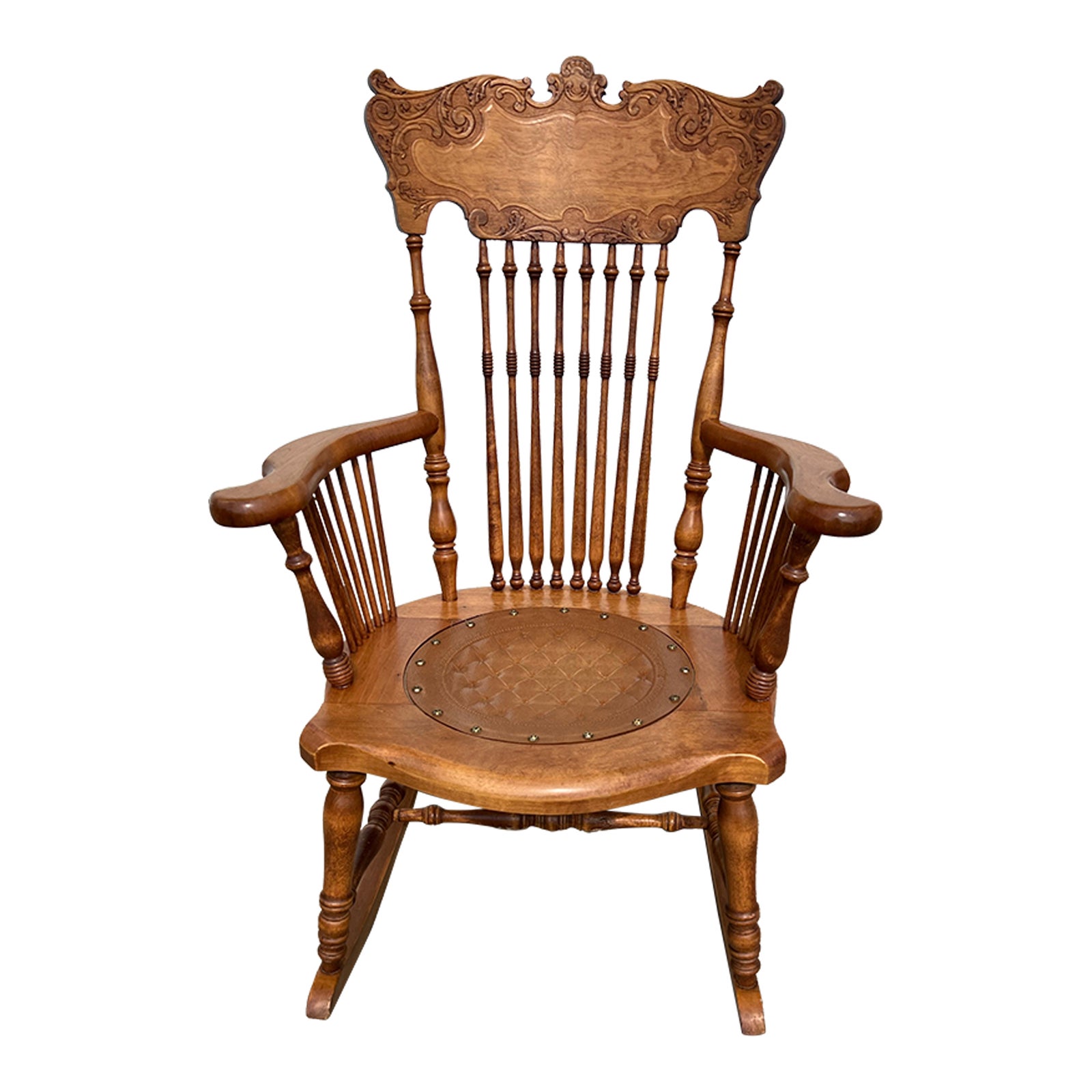 Antique Circa 1850 Solid Oak Pressed and Turned Spindle Back & Armrest ...