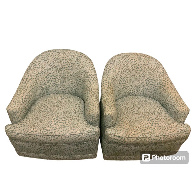 Pair of Custom Mint Green Floral Swivel Chairs | Chairish