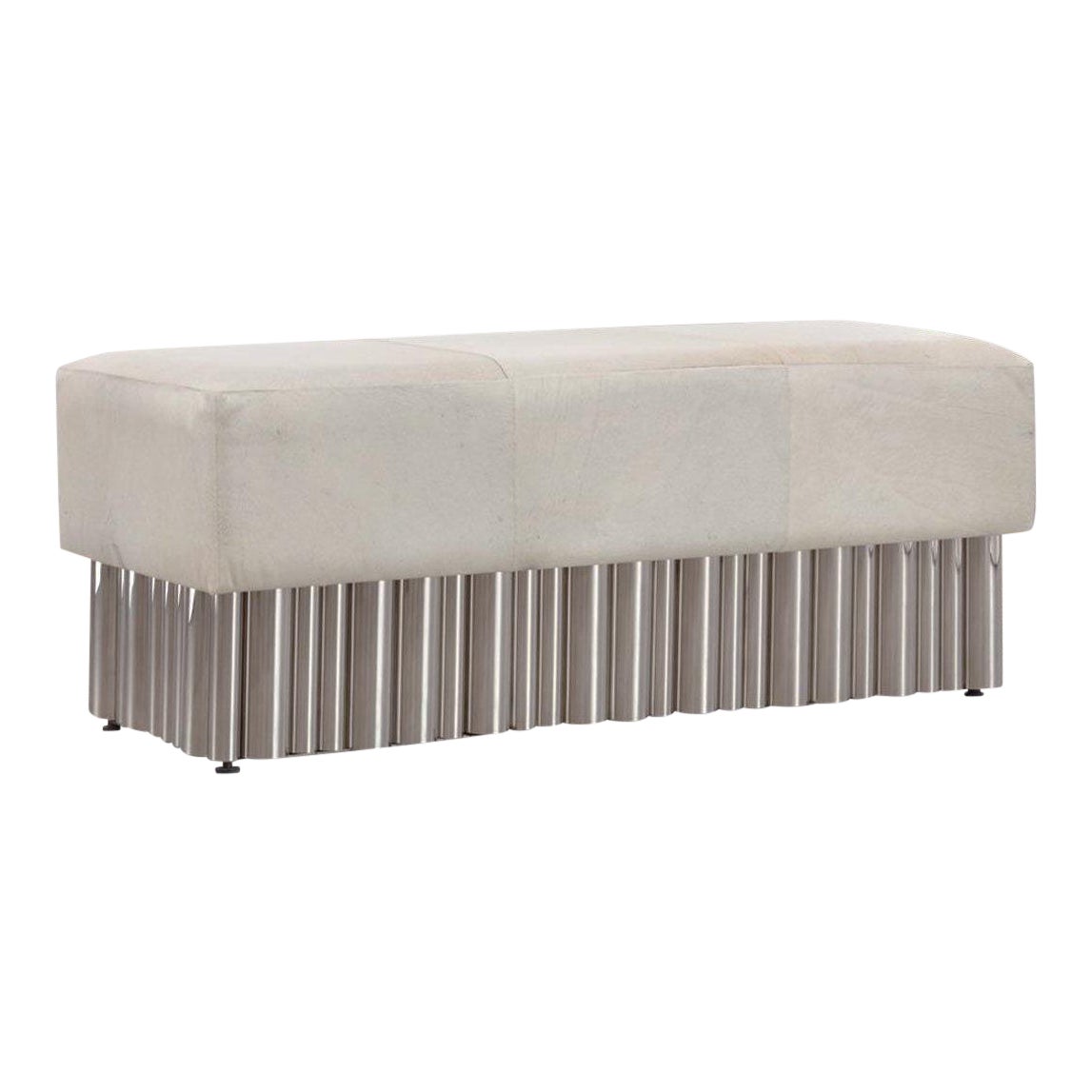 Modern Cream Leather Bench for Living & Bedrooms | Chairish