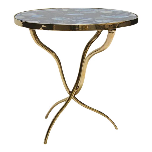 Solid Brass Side Tables With Agate Stone | Chairish