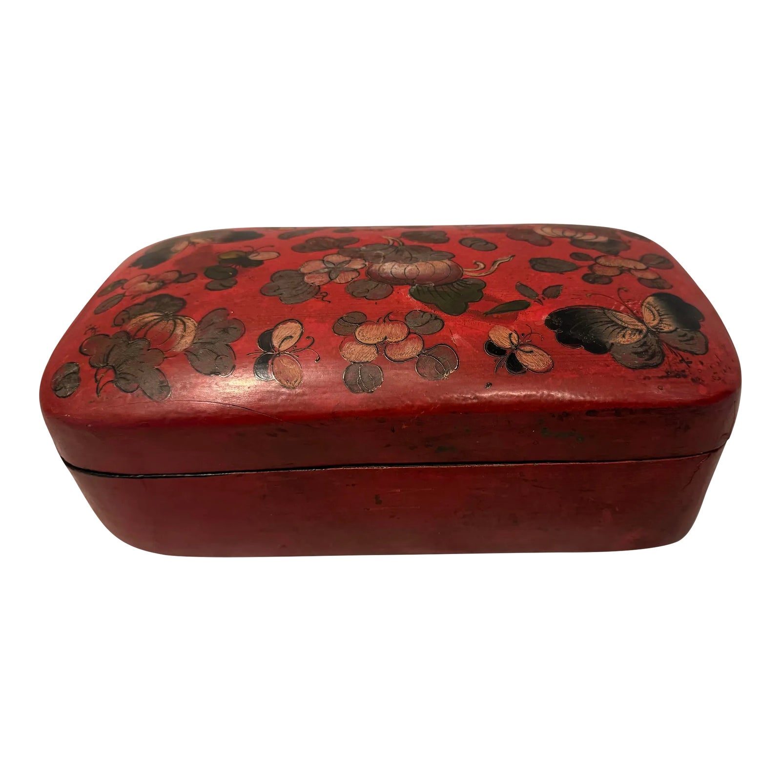 Antique Chinese Red Paper Mache Box | Chairish