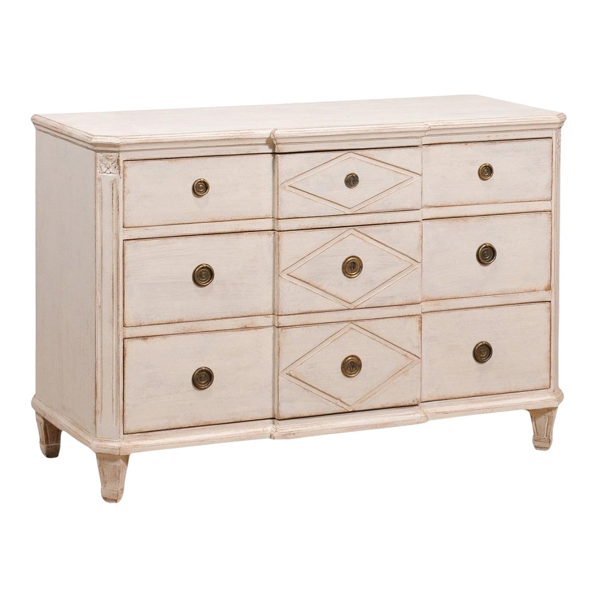 Swedish 1850s Creamy Gray Painted Chest From Dalarna with Carved ...