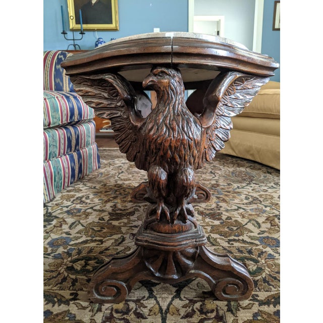 Early 20th Century Hand Carved Wooden Bald Eagle Tea Table With Marble Top | Chairish