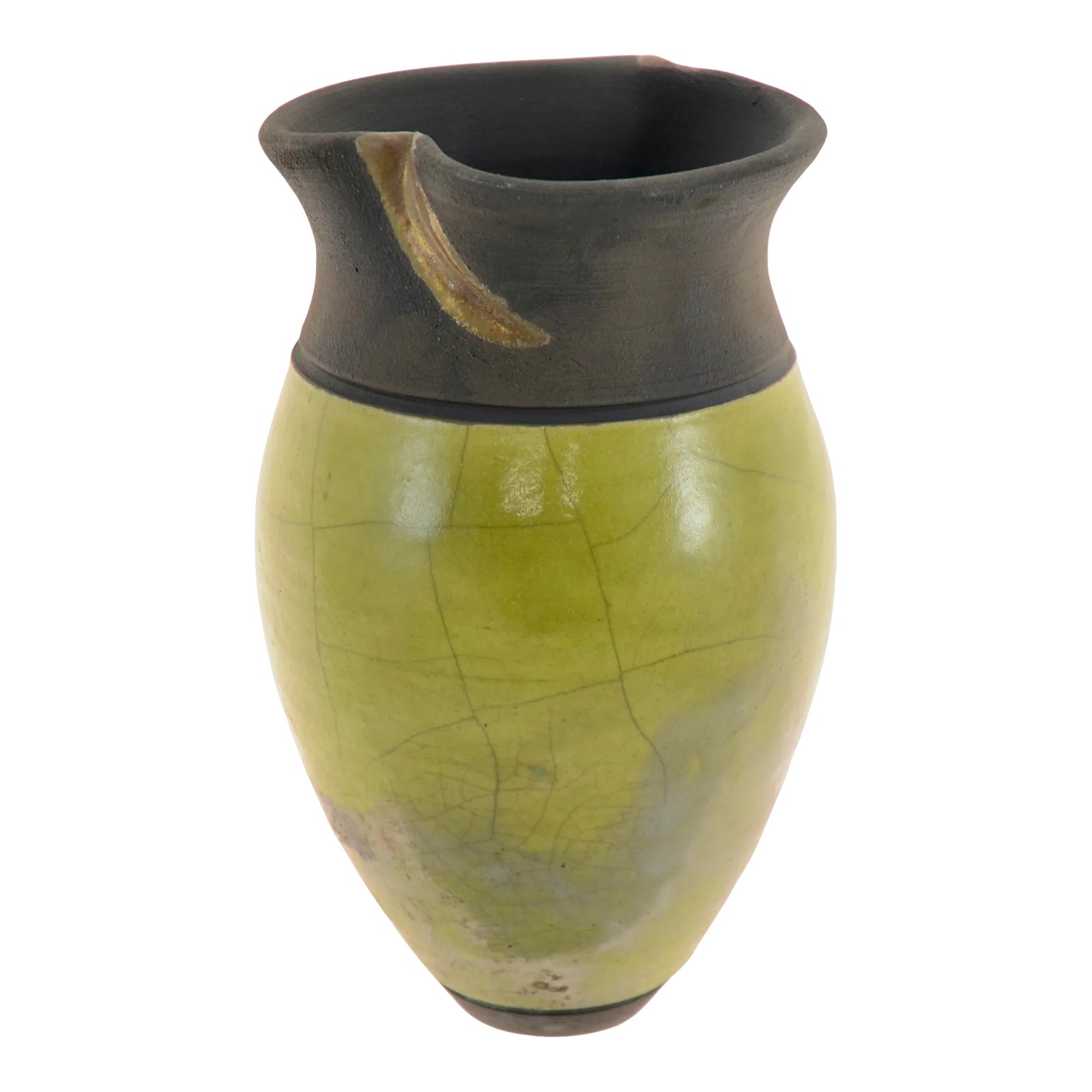 Crackle Glaze Chartreuse Studio Art Vase | Chairish