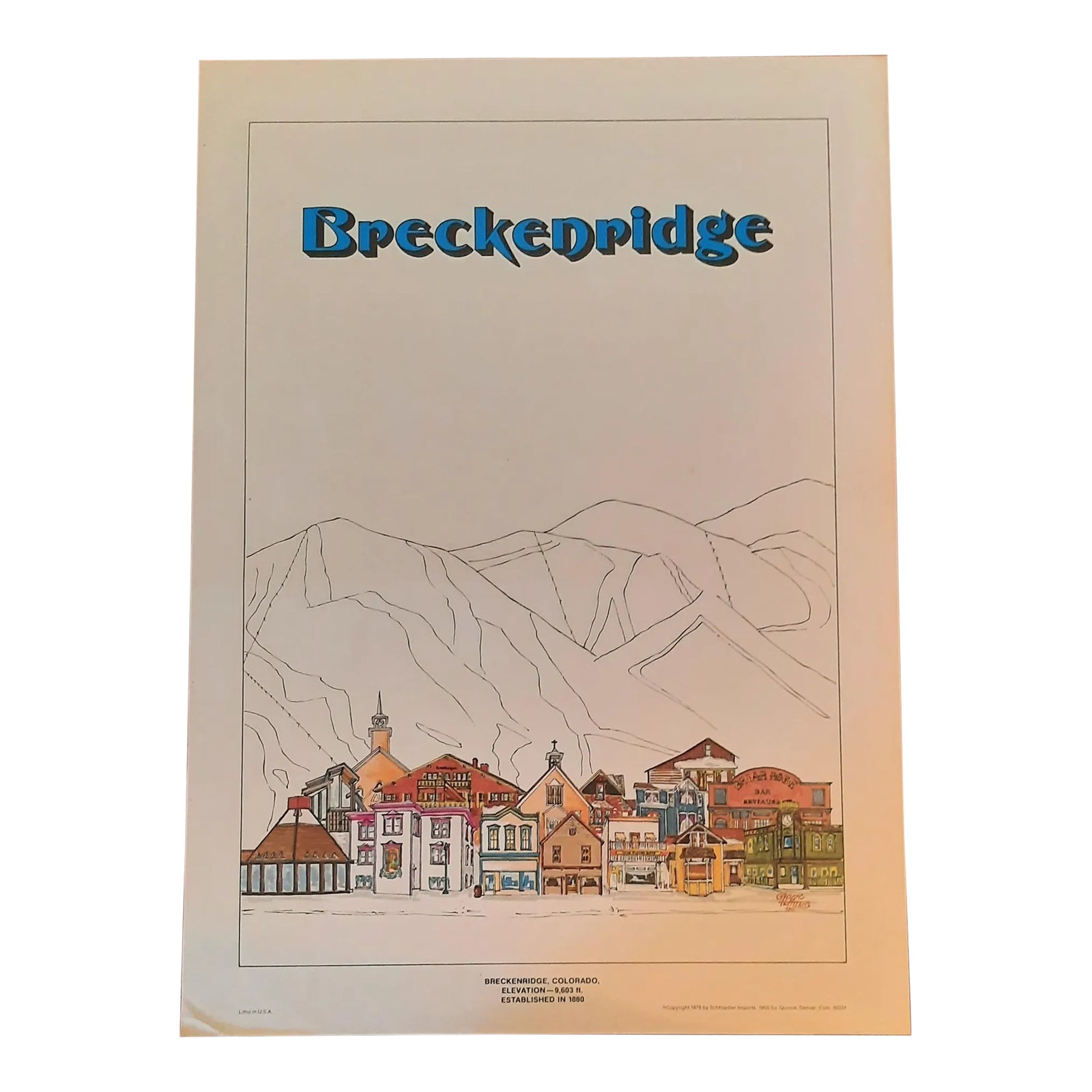 Vintage Retro Poster Breckenridge Ski Colorado Resort Print | Chairish
