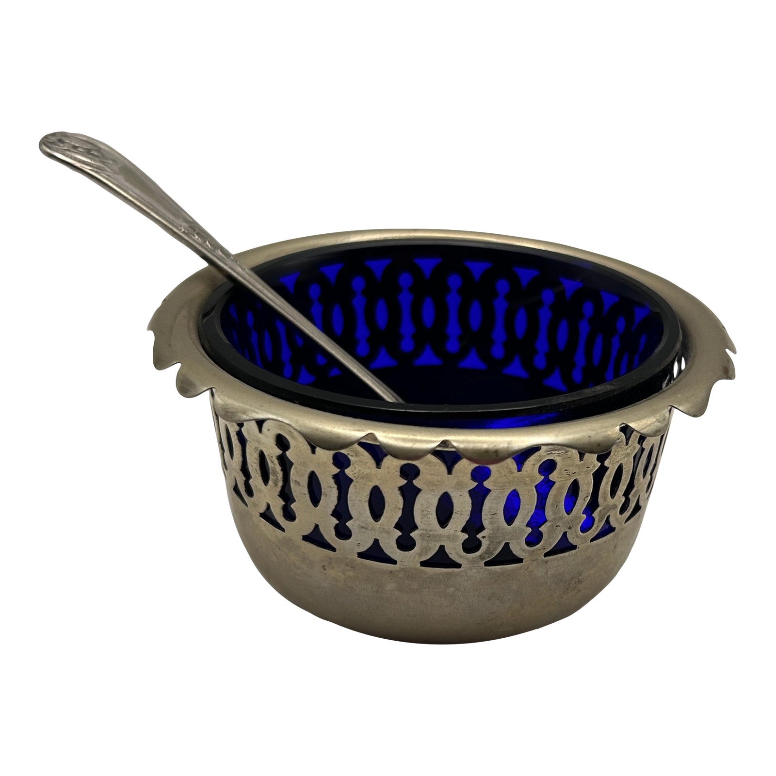 Early 20th Century J.H.Potter of Sheffield Silverplate and Cobalt Blue ...