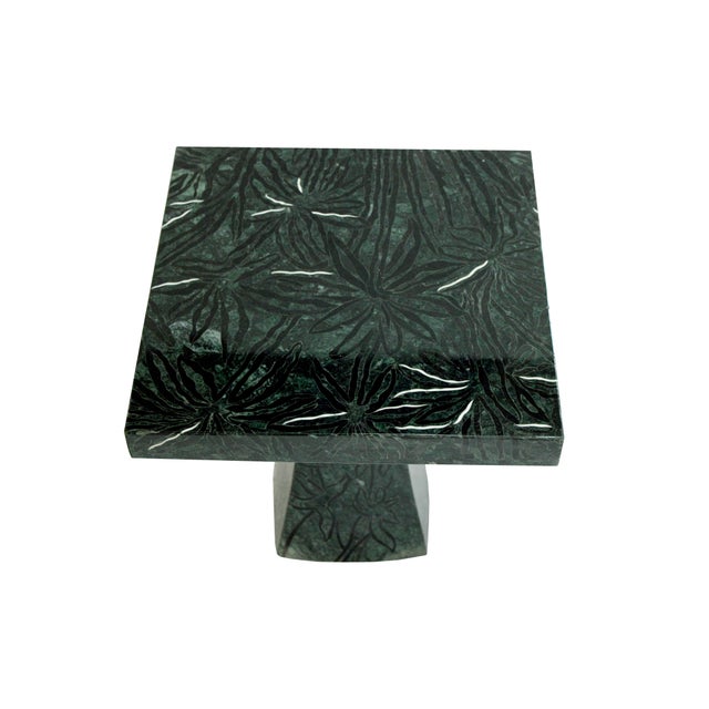 Set of Two Palms Tables in Green Marble Handcrafted in India | Chairish