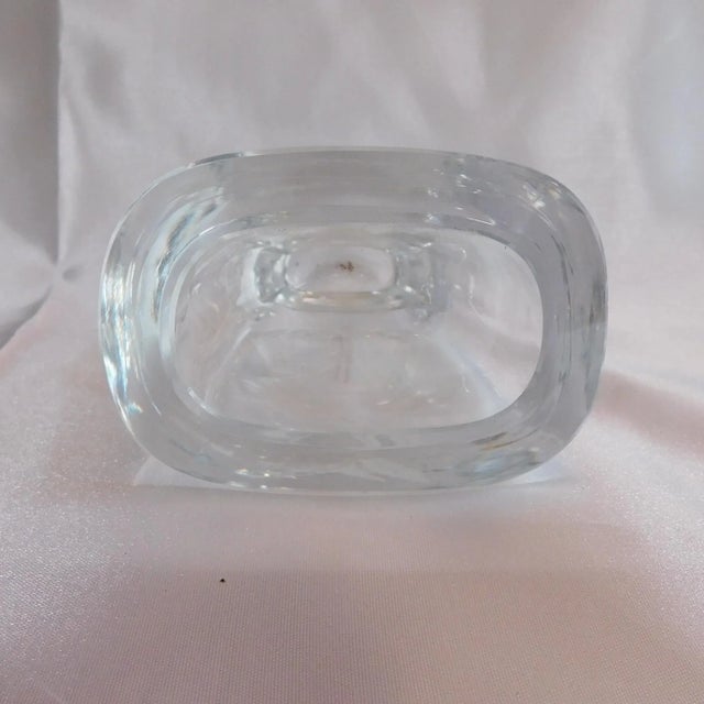 1970s Orrefors Signed Thick Crystal Vase With Etched Flower | Chairish