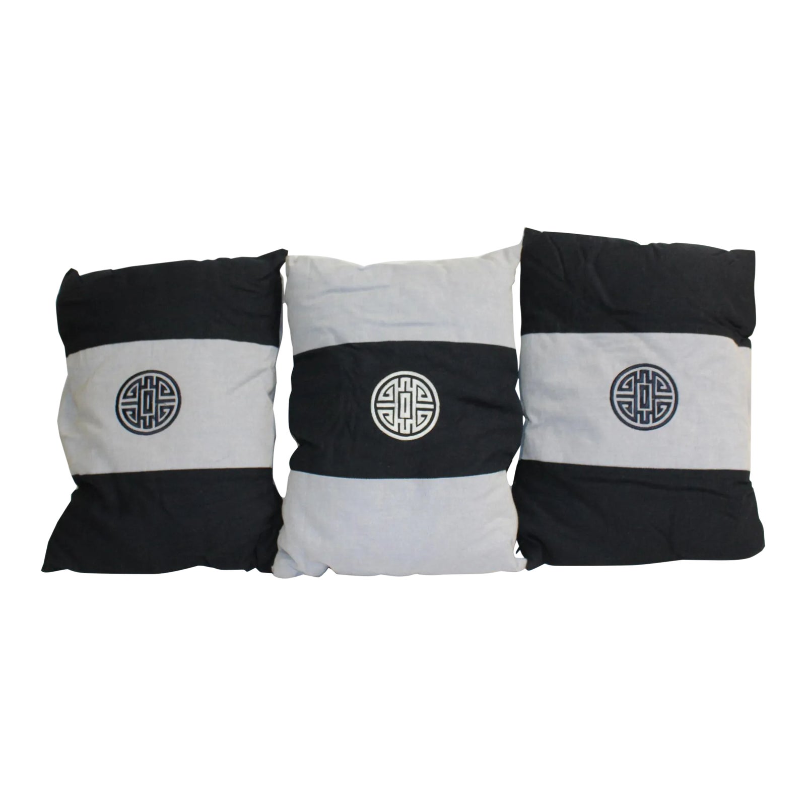 3 Pieces Blue Color Rectangular Fabric Couch Sofa Cushions | Chairish