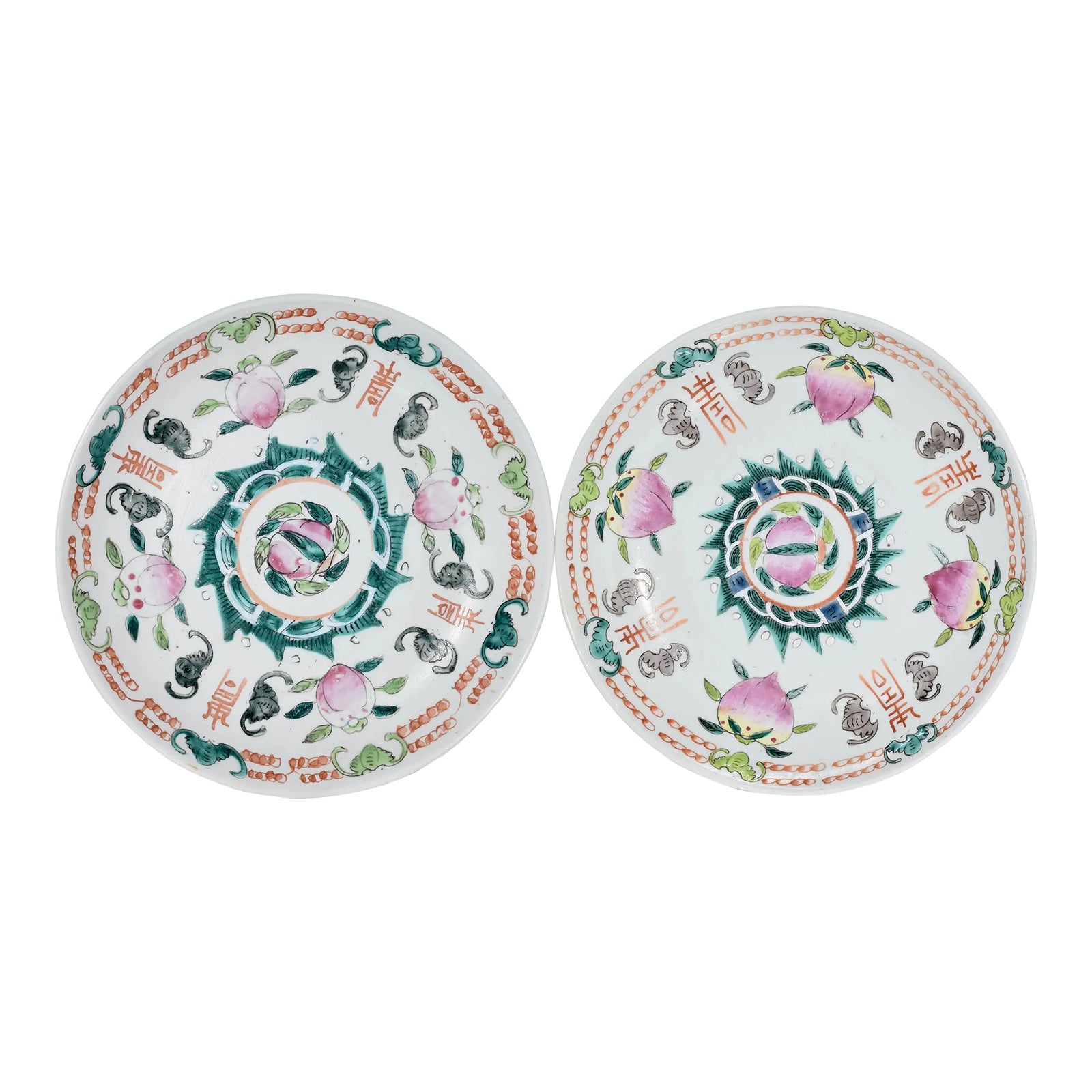 Antique Chinese Plates With Peaches and Bats Guangxu Late Qing- Set of ...