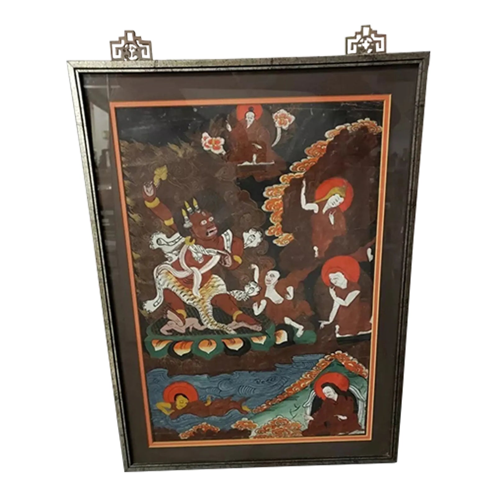Late 19th Century Tibetan Buddhist Wrathful Deity Begtse Framed ...
