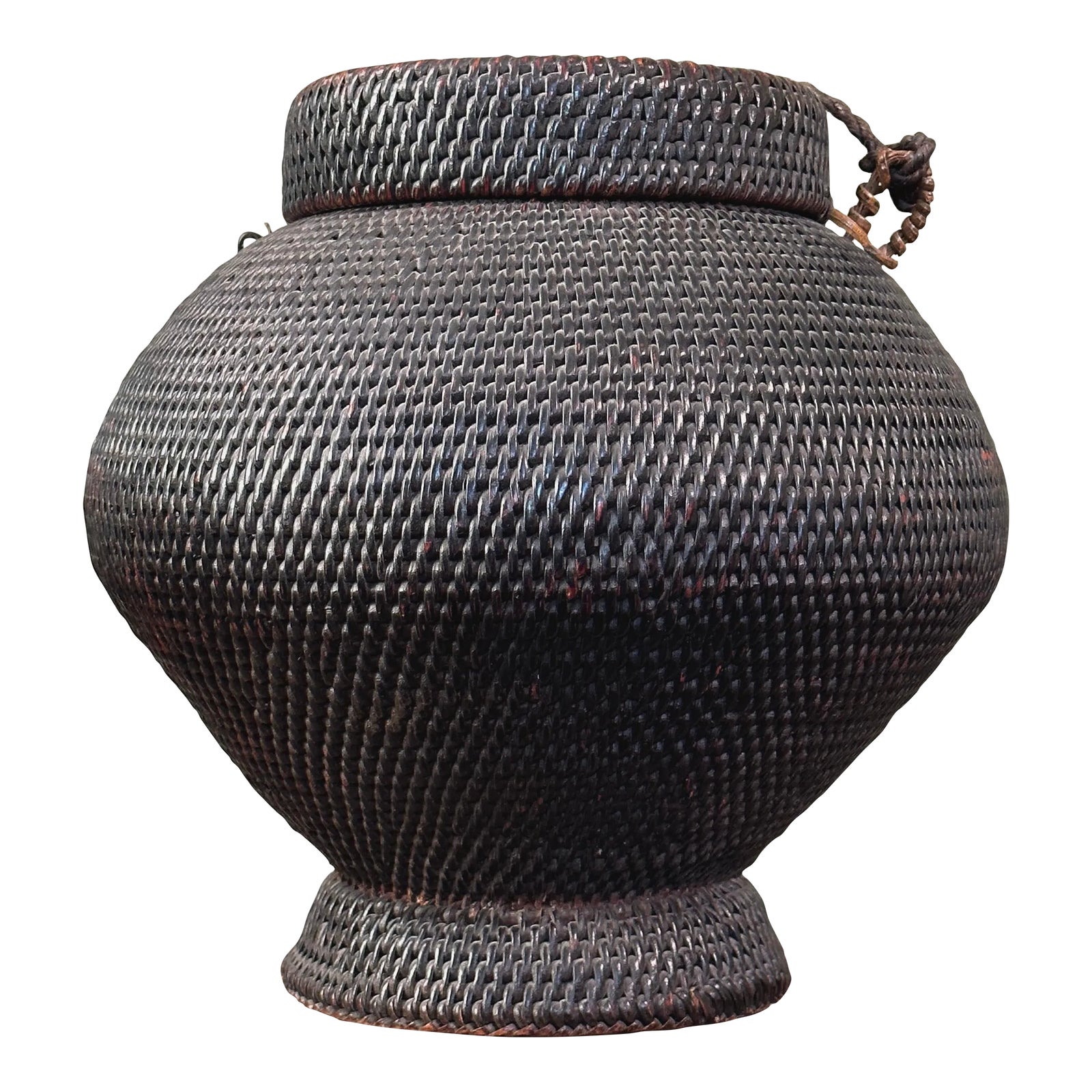 Antique Philippines Ifugao Footed Woven Rice Basket With Lid/Tribal ...