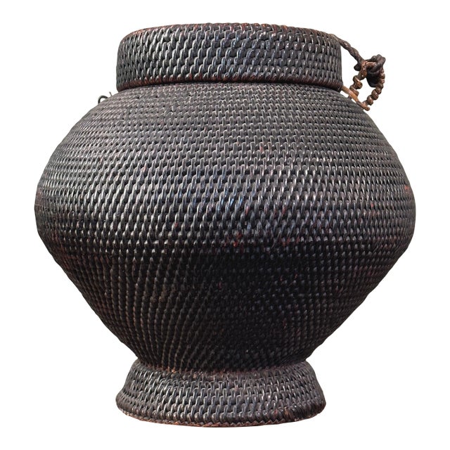 Antique Philippines Ifugao Footed Woven Rice Basket With Lid/Tribal ...