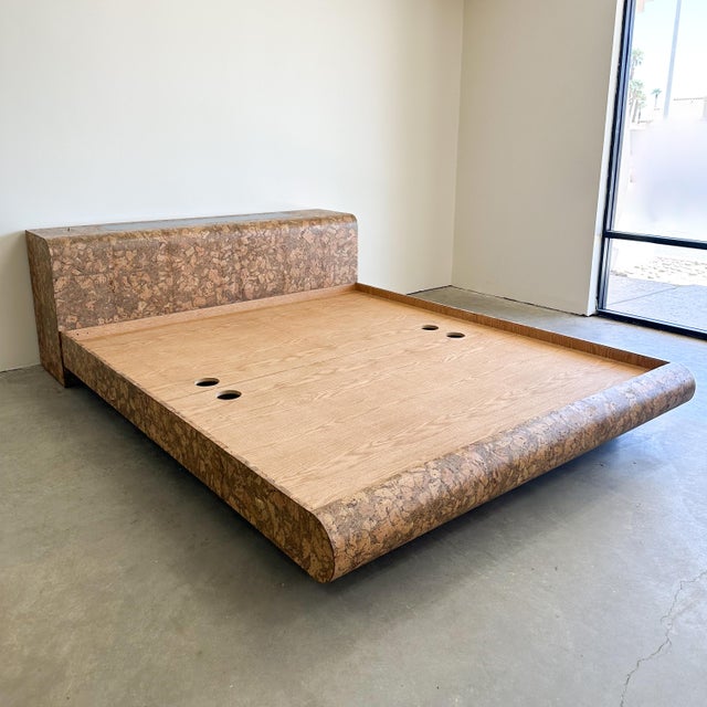 1970s Vintage California King Cork Platform Bed & Headboard | Chairish