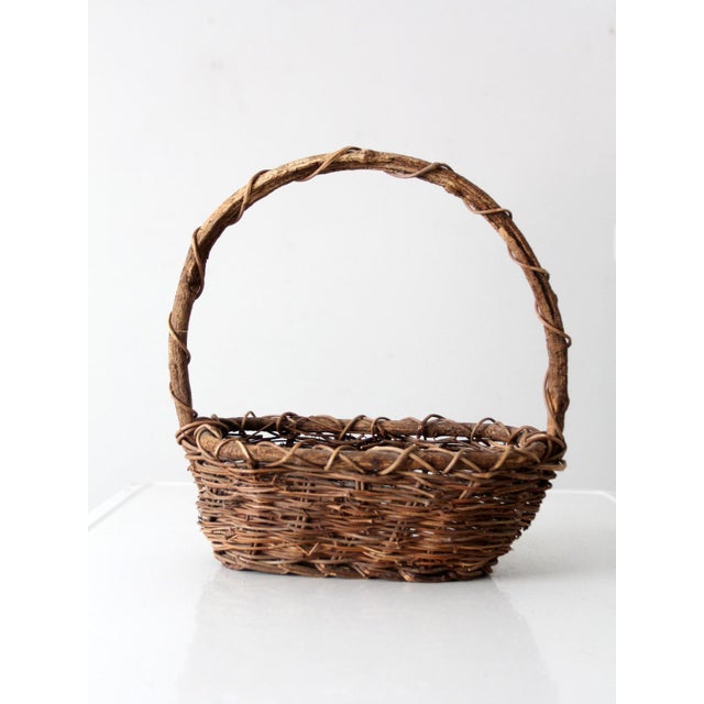 Vintage Rustic Twig Basket | Chairish