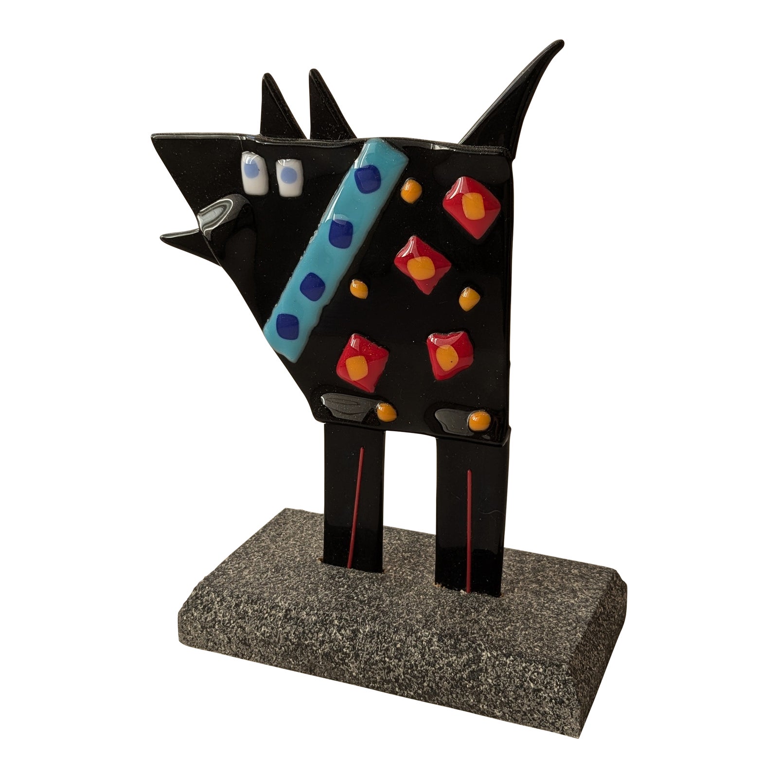 Mid 20th Century Memphis Style Fused Glass Cubist Dog | Chairish