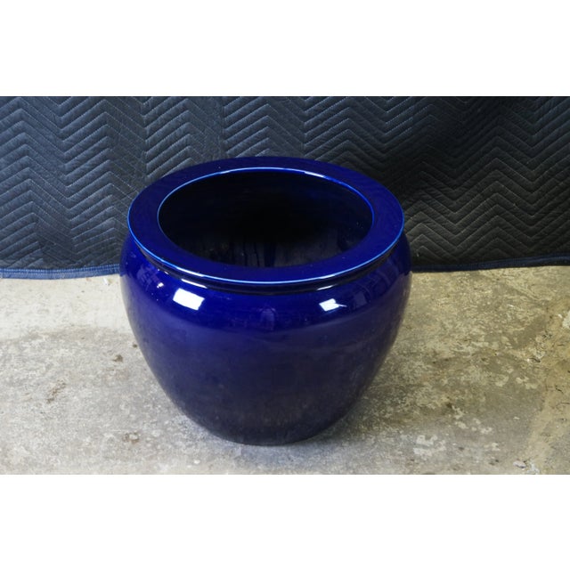 Late 20th Century Large Cobalt Blue Glazed Ceramic Pottery Planter ...