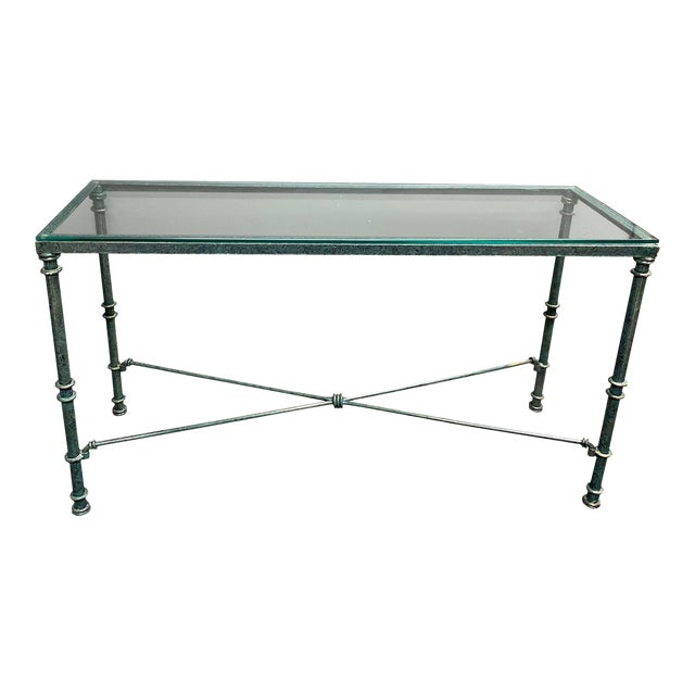 1990s Era Giacometti Style Verdigris Console Hall Table | Chairish