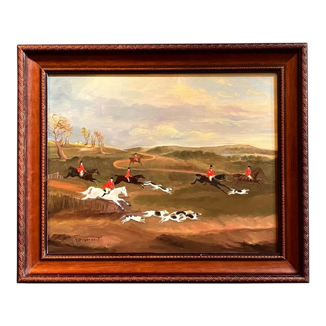 Oil Painting of an English Fox Hunting Scene, Framed | Chairish