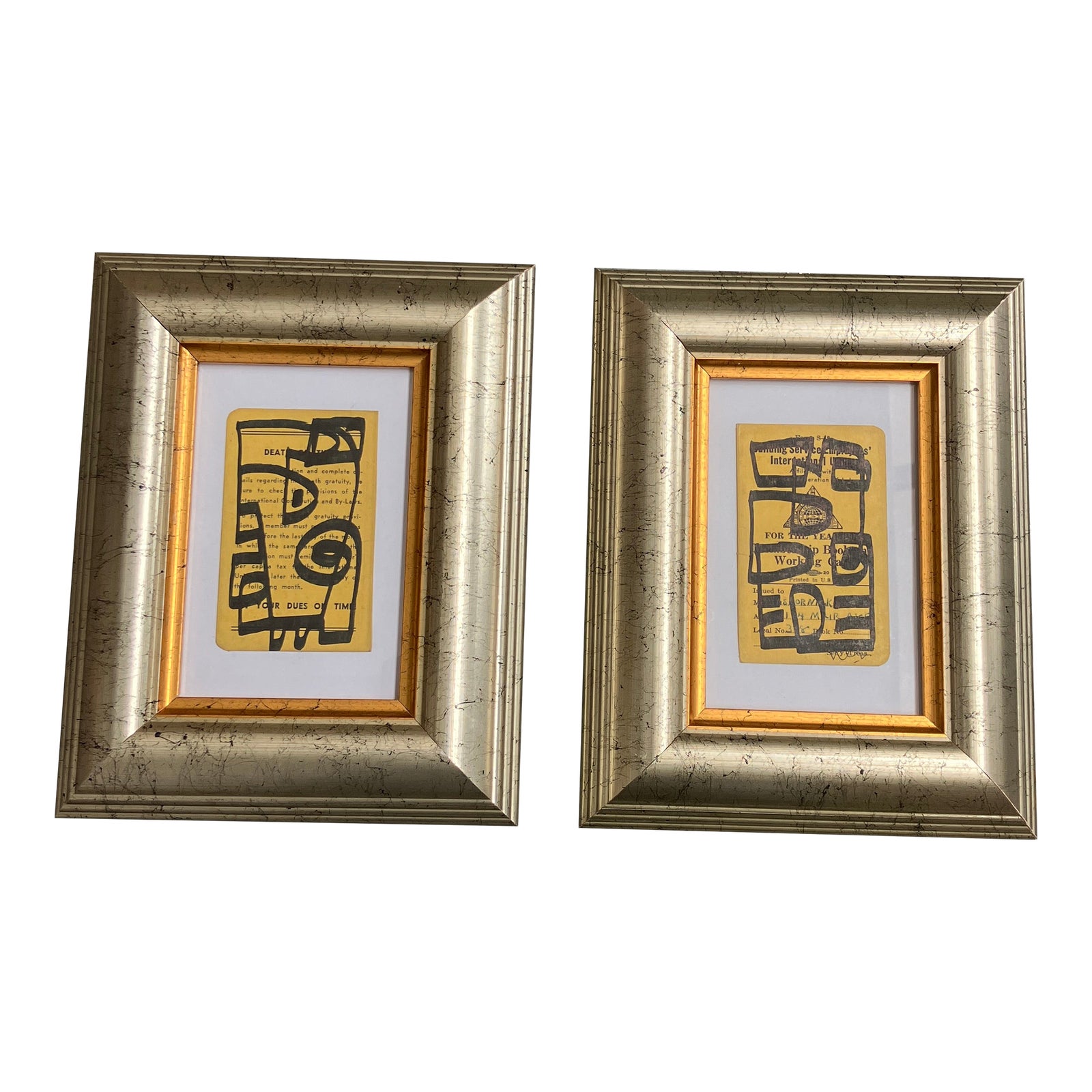 Contemporary Two Original Wayne Cunningham Abstract Marker Drawings on ...