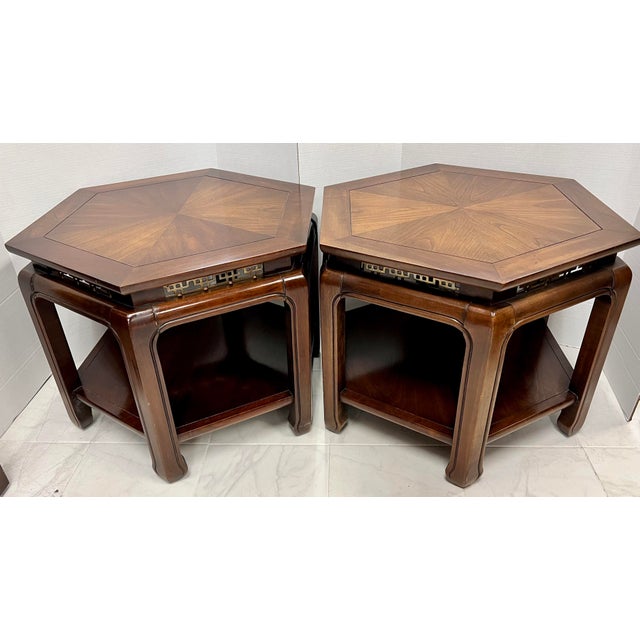 Asian Chinoiserie Style Octagonal End Tables, Pair | Chairish