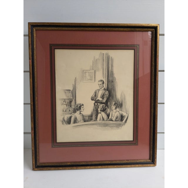 James H. Lowell 1920s Signed and Framed Pencil Drawn Illustration ...