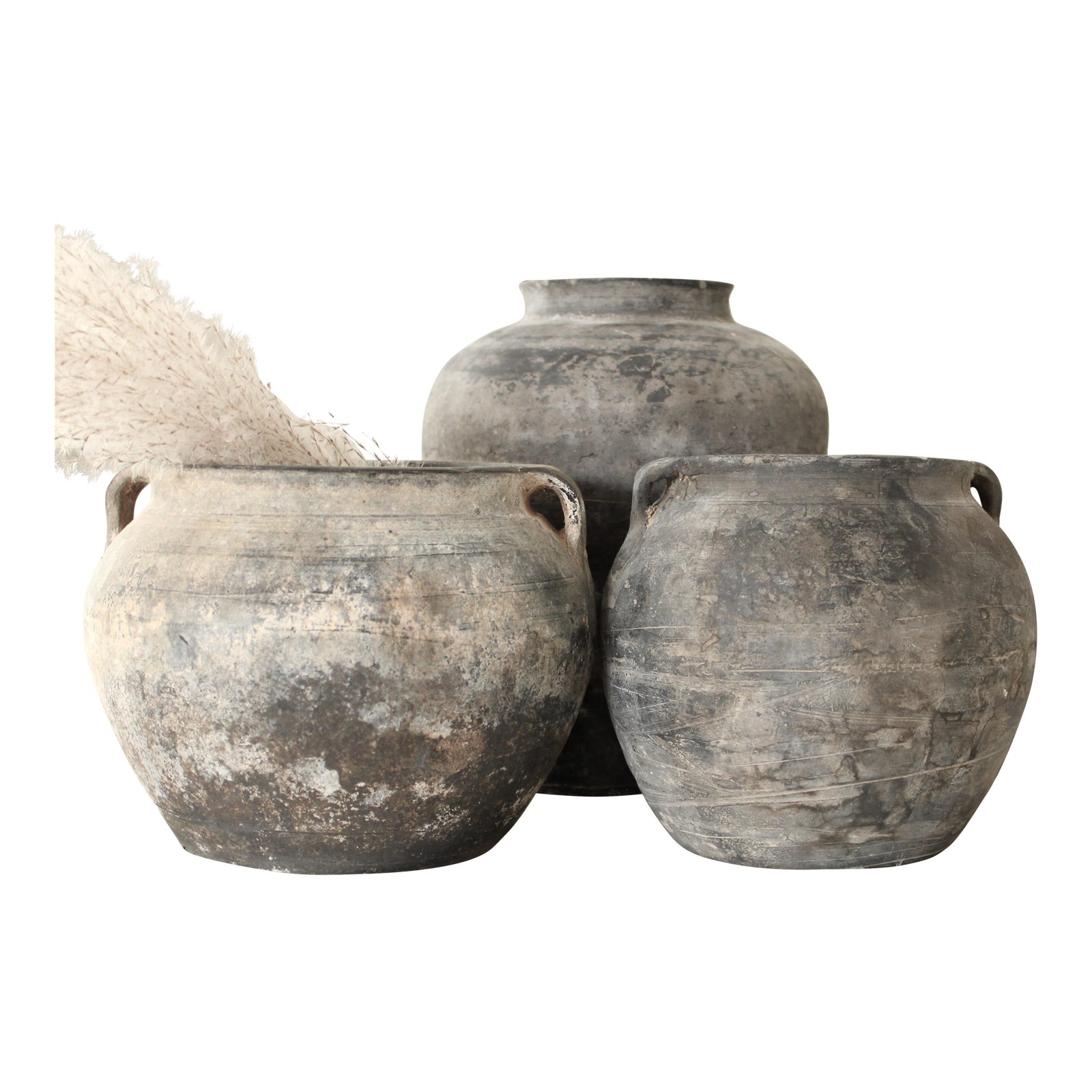 Distressed Rustic Pottery Cache Pot W/Handles | Chairish