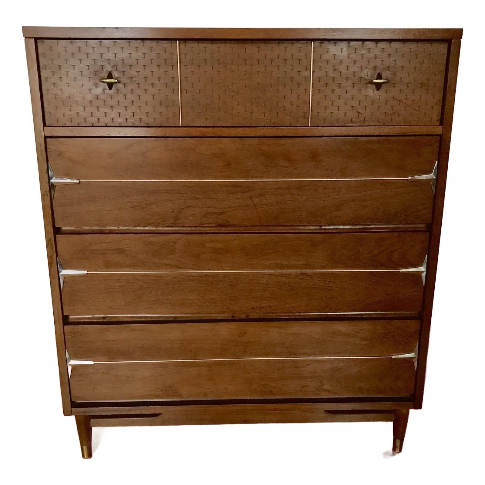 Mid 20th Century Chest of Drawers by Kroehler Impression Walnut & Brass ...