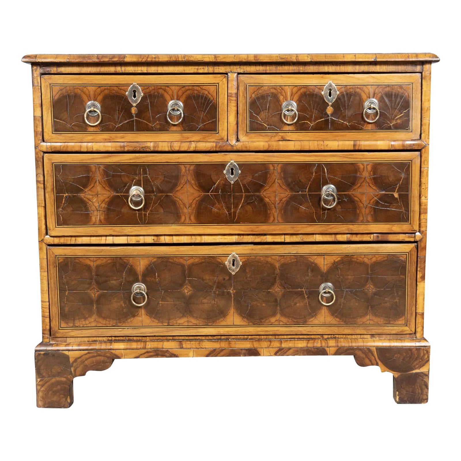 Queen Anne Oyster Veneer Chest of Drawers | Chairish
