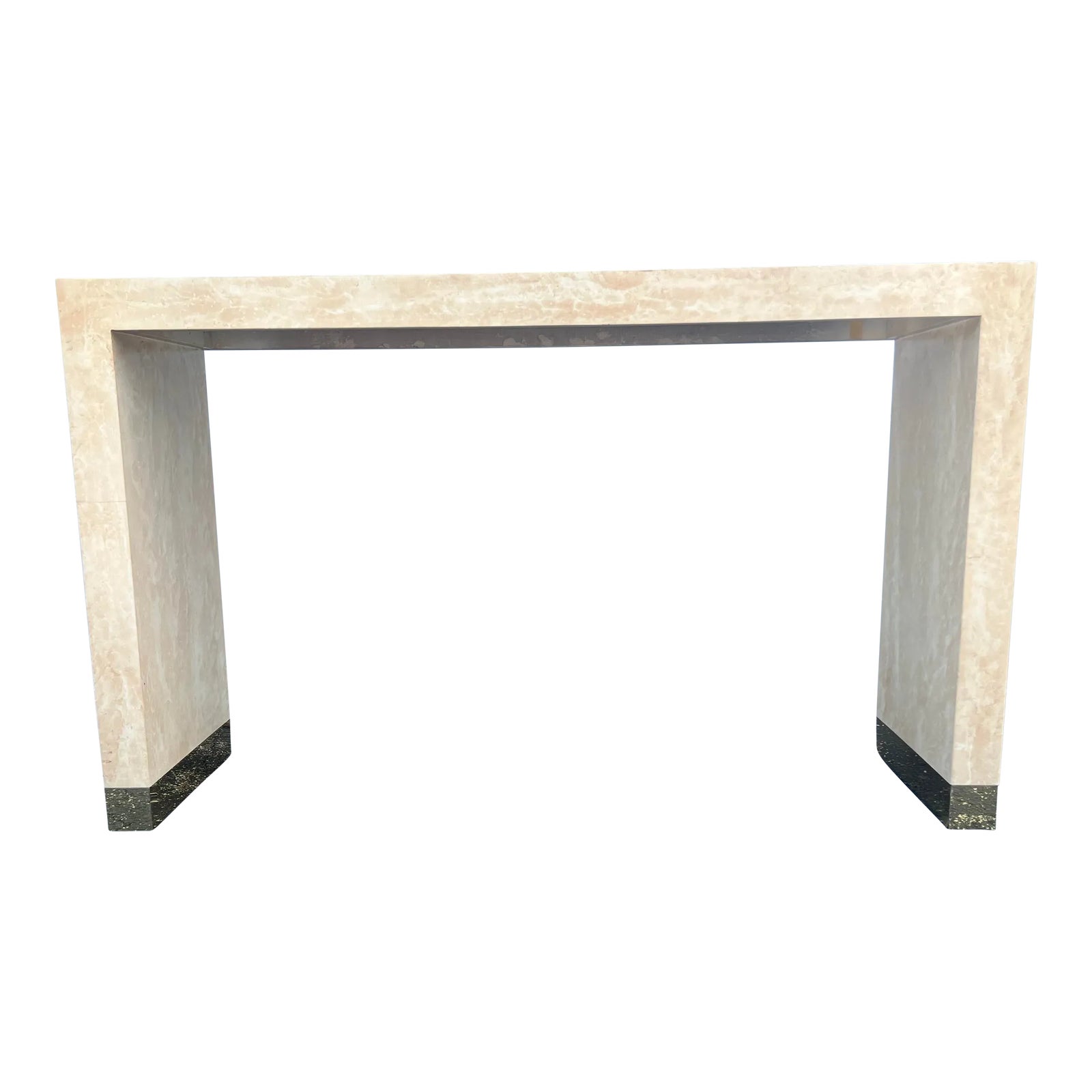 1970s Faux Stone Finished Waterfall Console Table With Brass Ends ...