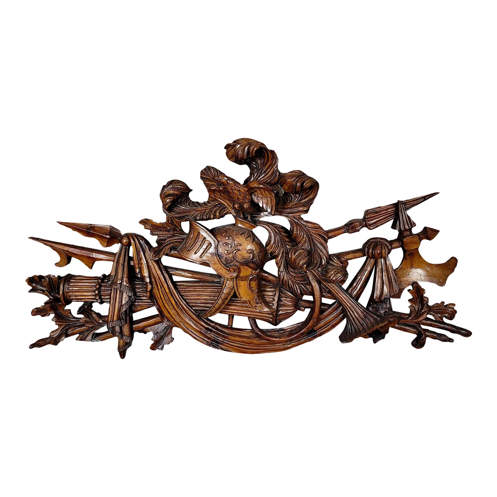 19th Century Highly Carved Over-Door Wooden Crest W/Eagle | Chairish