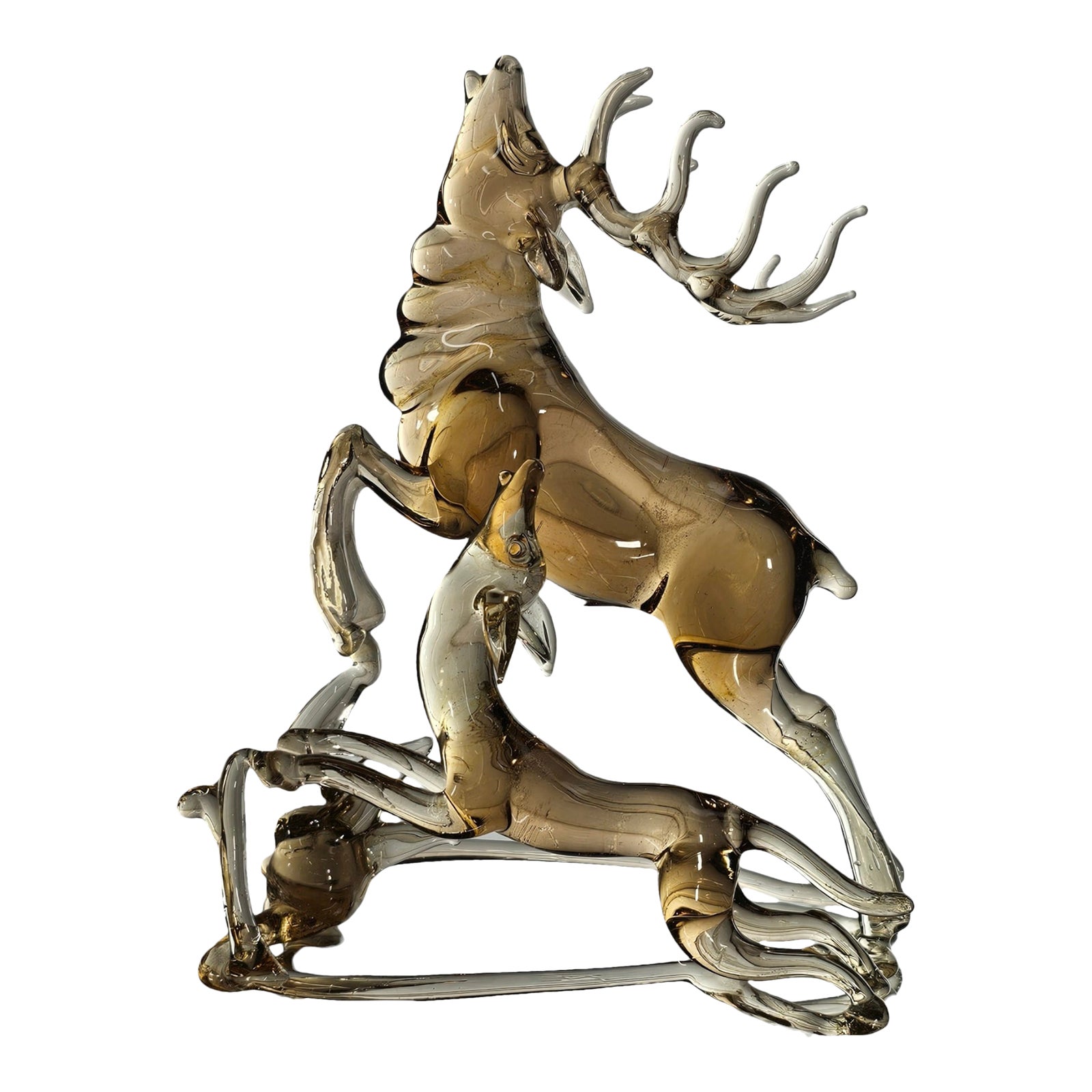 Lamp Work Hand Blown Art Glass Stag Deer Figurine 7.75" | Chairish