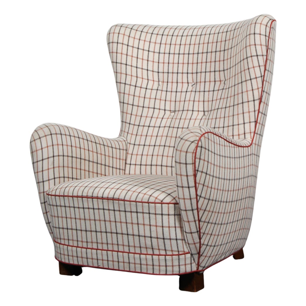 Danish Cabinetmaker Lounge Chair in Wool, 1940s | Chairish