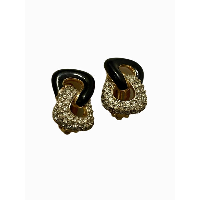 Nina Ricci Enamel and Crystal Knot Earrings | Chairish
