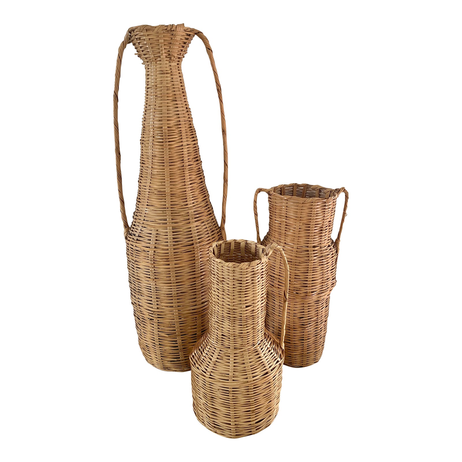 Vintage 1980s Boho Wicker Basket Vases, Set of 3 | Chairish