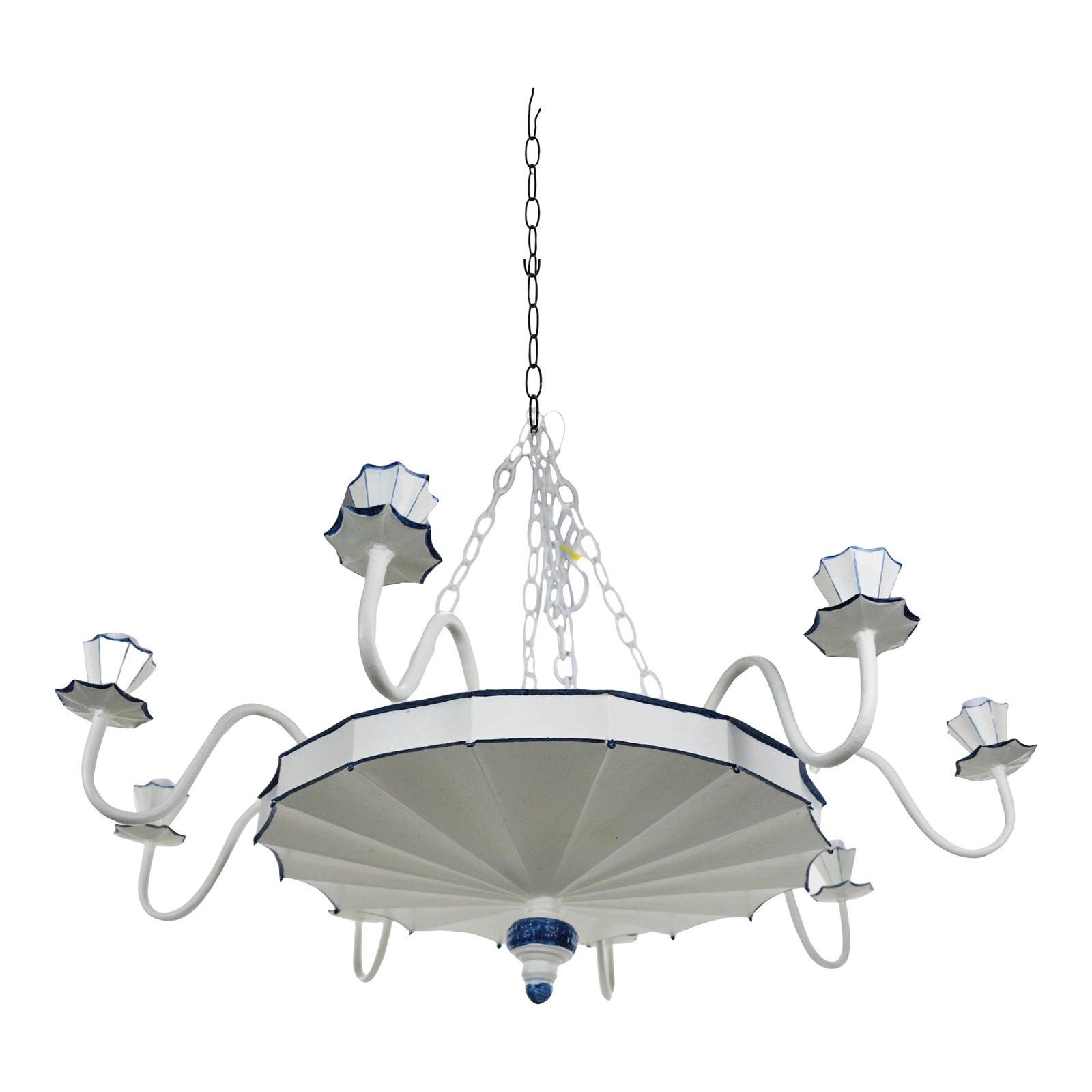 Vintage Blue and White Handmade Iron 8-Lamp Chandelier | Chairish