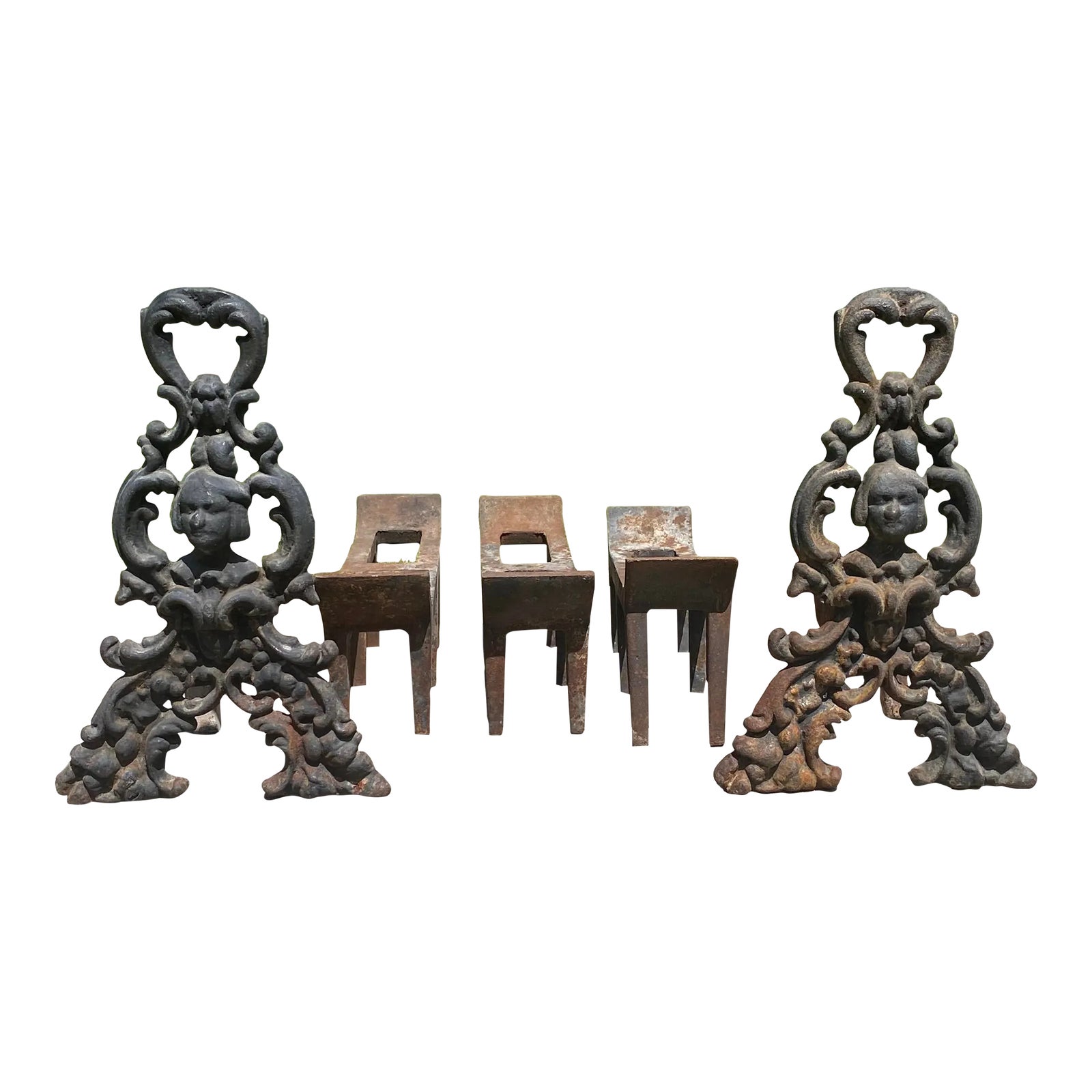 Late 19th Century Victorian Jenny Lind Cast Iron Andirons With Log ...