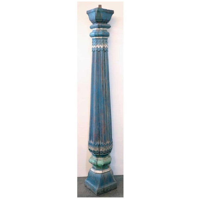 Indian Blue Painted Solid Teak Architectural Columns - a Pair | Chairish