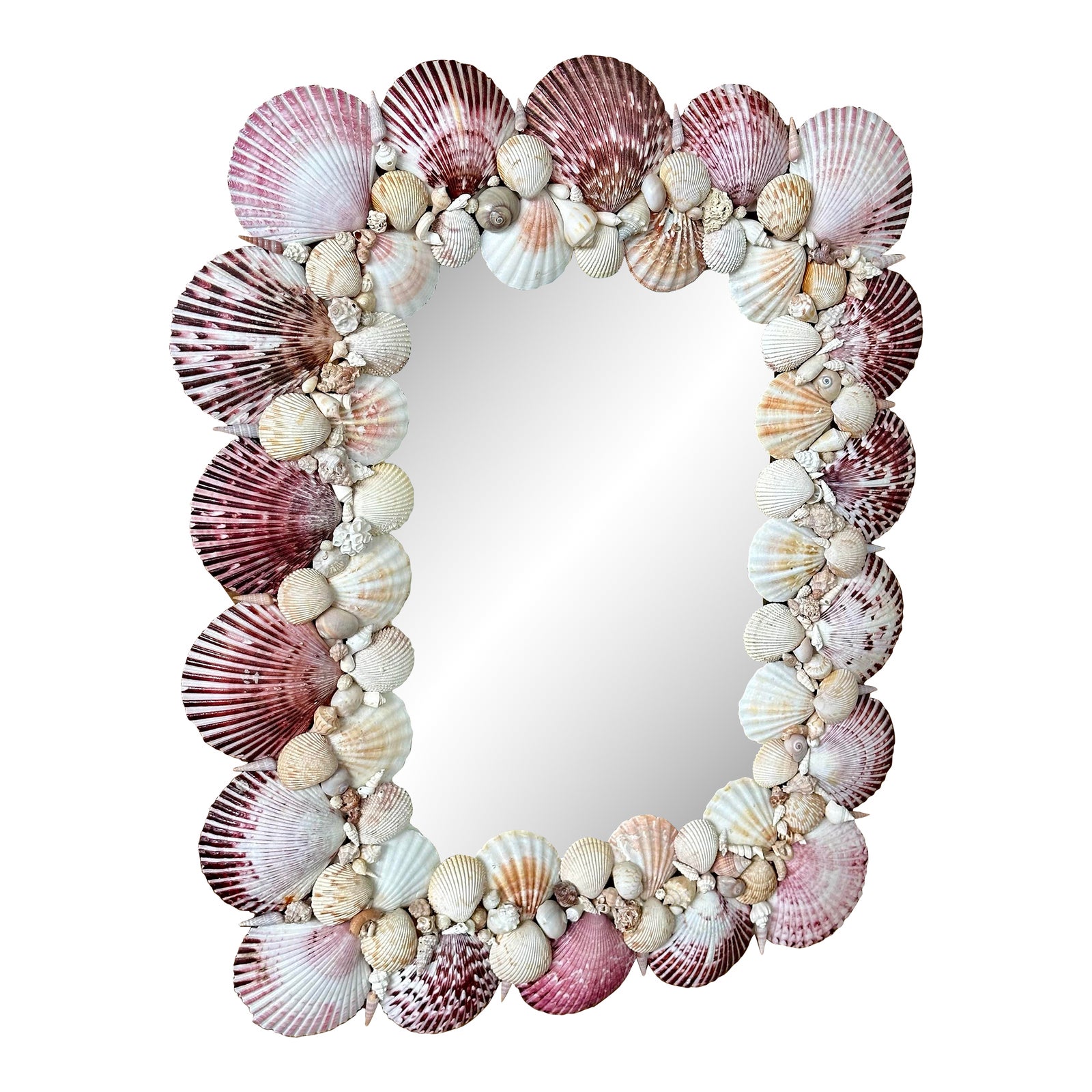Coastal Handmade Pink Scallop Seashell Wall Mirror | Chairish