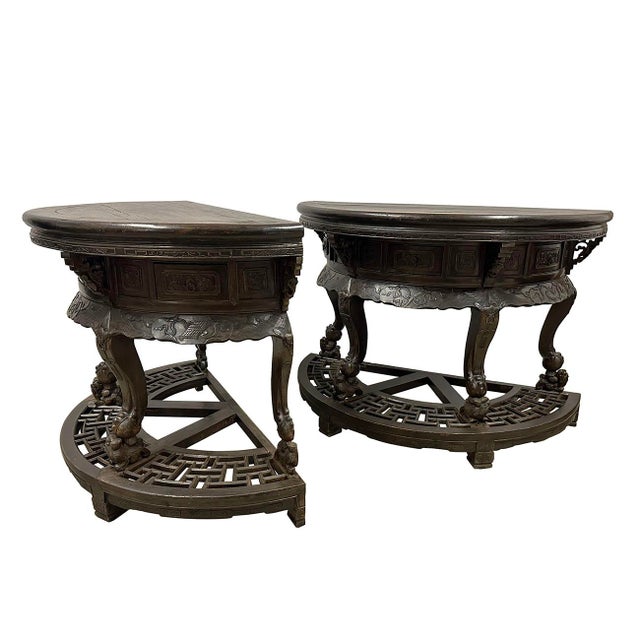 19th Century Antique Chinese Hand Carved Half Moon Tables - Set of 2 ...