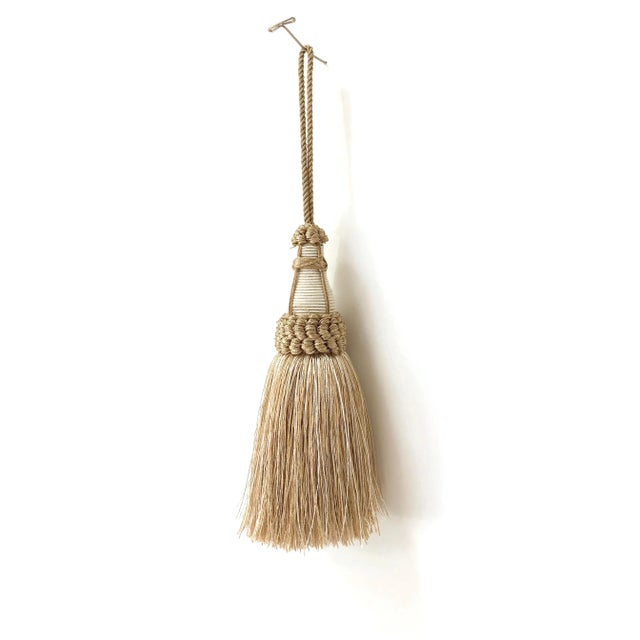 Tan and White Key Tassel With Looped Ruche Trim | Chairish
