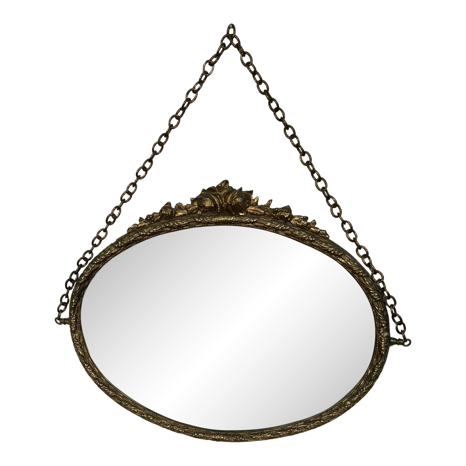 Mid 20th Century Brass Hanging Wall Mirror | Chairish