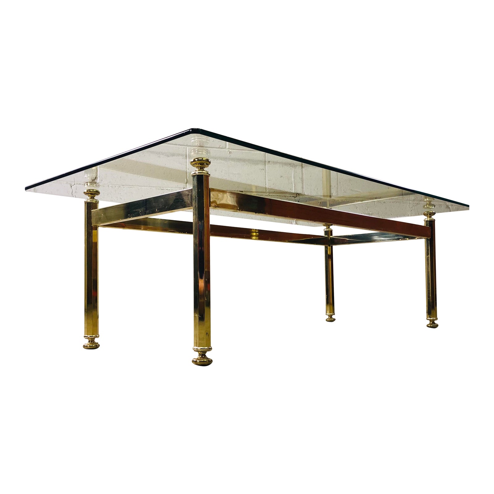 Vintage Rectangular Brass & Glass Top Coffee Table | Chairish