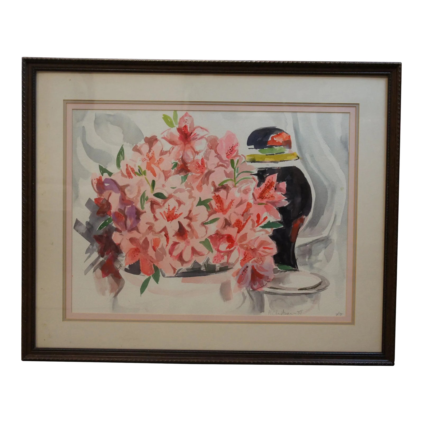 1980s H. Christman Still Life Floral Botanical Alstroemeria Watercolor ...