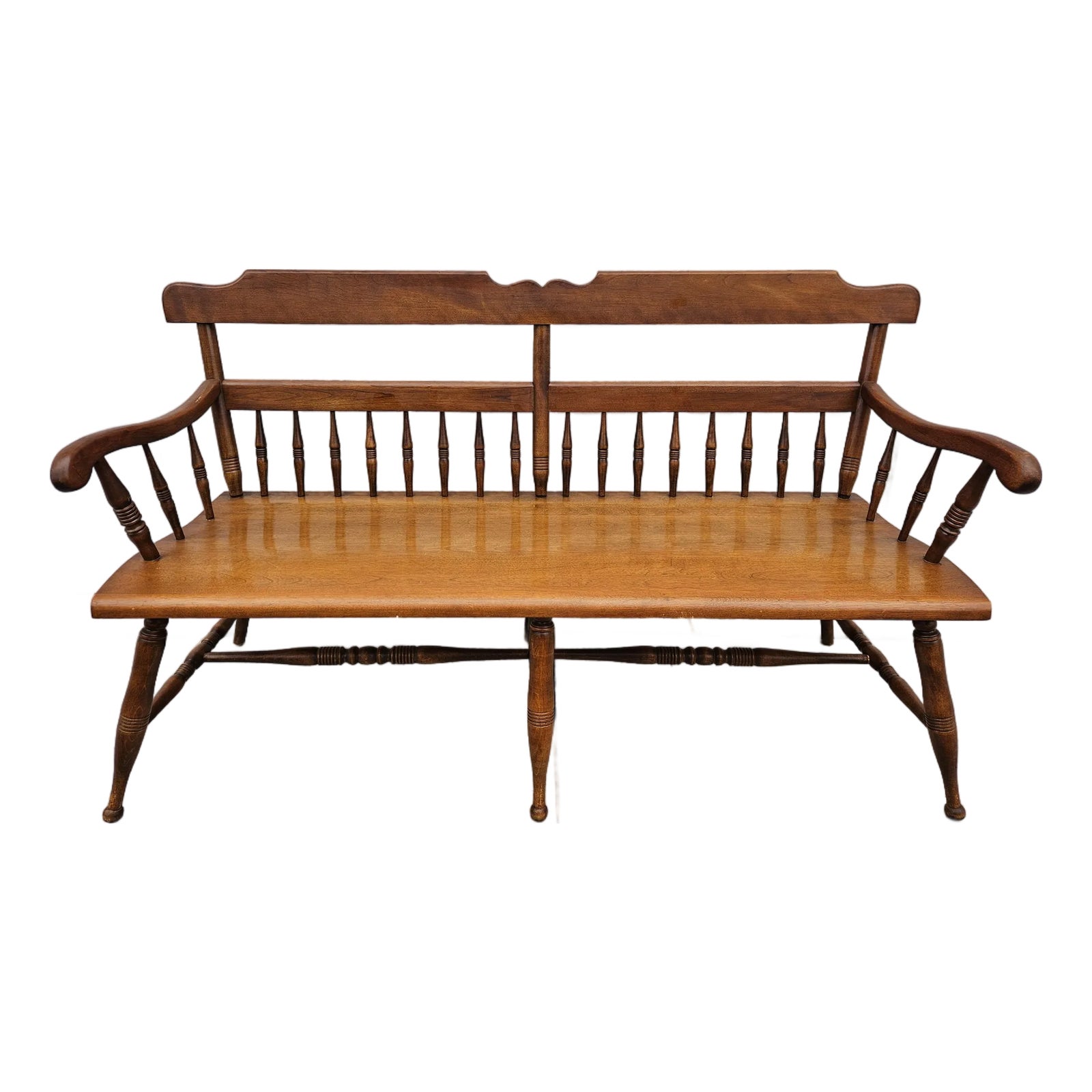 Ethan Allen Heirloom Maple Bench - Three Seat | Chairish