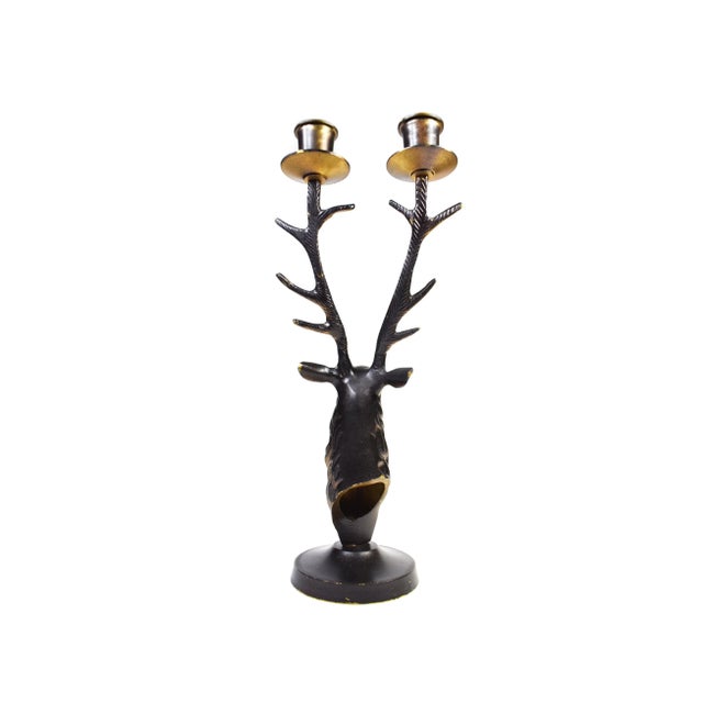 Vintage Brass Stag Hart Deer Candle Holder Candelabra | Chairish