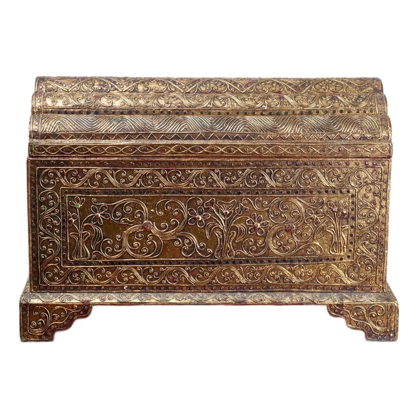 1980s Vintage Burmese Gilt Wood Bejeweled Temple Box | Chairish