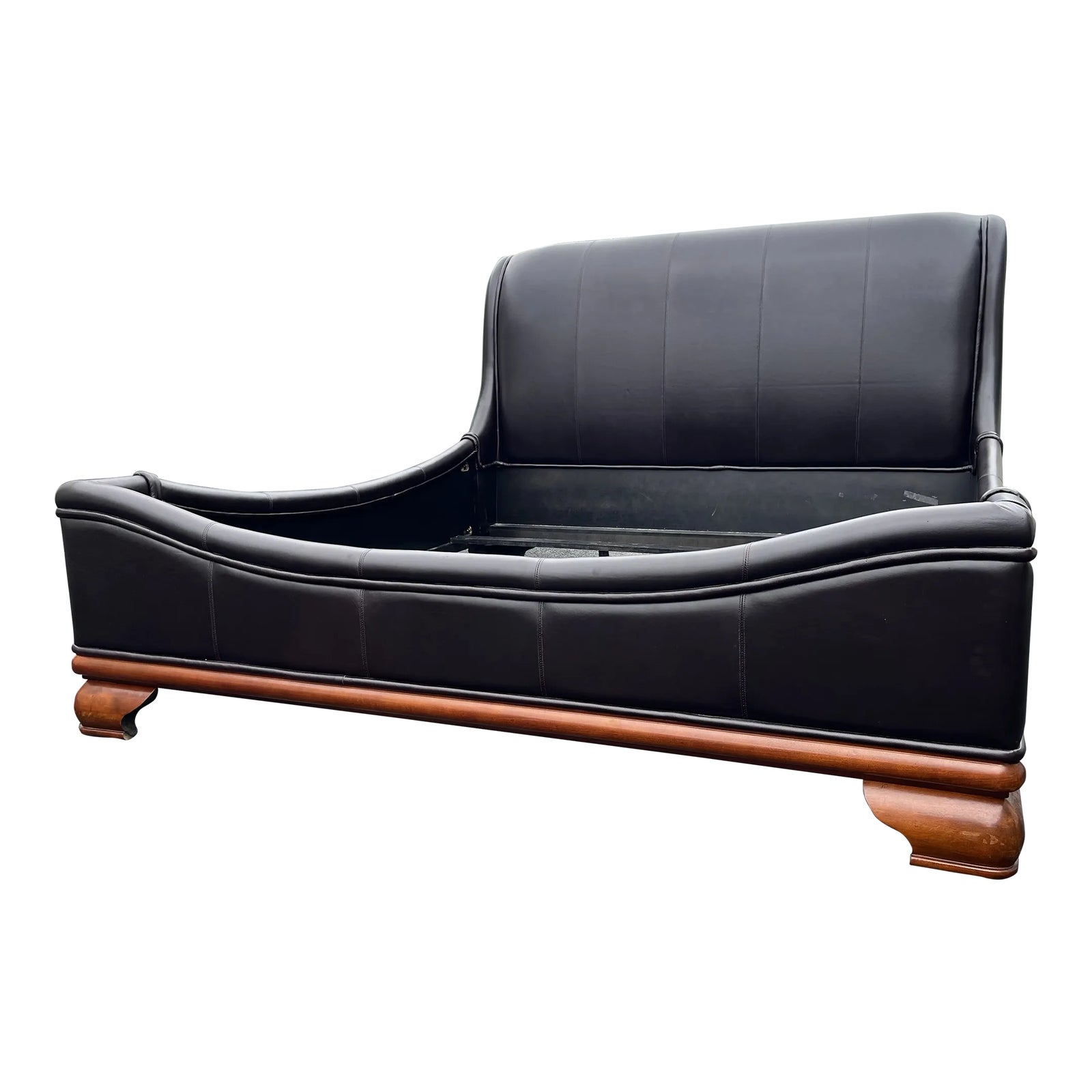 Stanley Carriage House King Leather Sleigh Bed Frame | Chairish