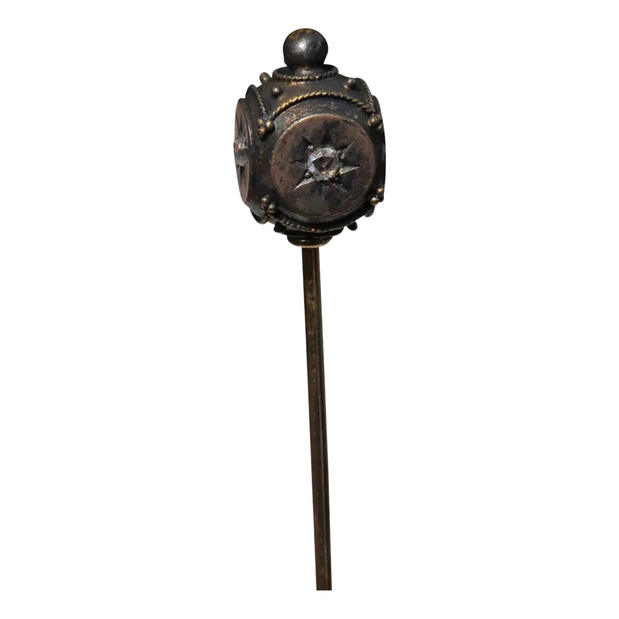 Victorian Rose Gold Stick Pin set with Rose Cut Diamonds | Chairish